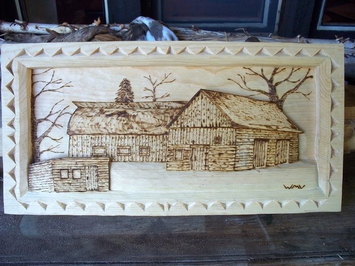 Wood Carvings Deep Relief Carving Barn and Shed Hand Carved Buildings ...