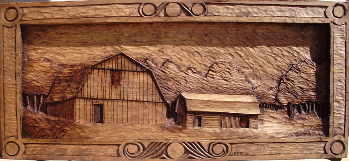 Wood Carvings Old Barn with a Broken Roof Hand Carved Buildings | This ...